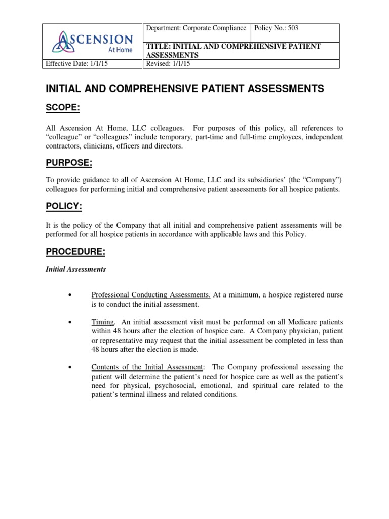 Initial and Comprehensive Patient Assessments: Scope | PDF | Palliative ...
