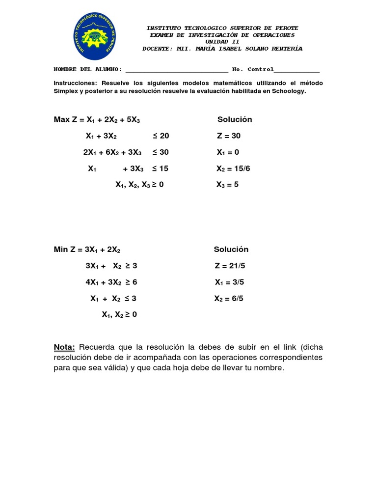 Examen 2a Unidad Metodo Simplex Isabel | PDF