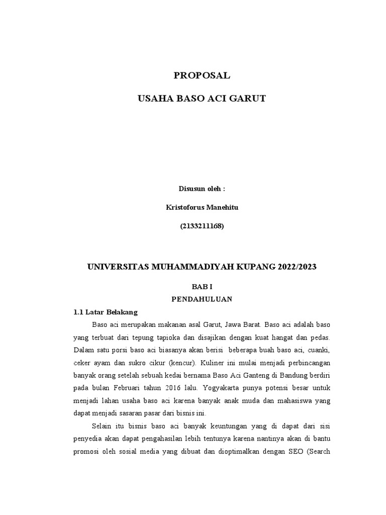 Proposal Bakso Aci | PDF