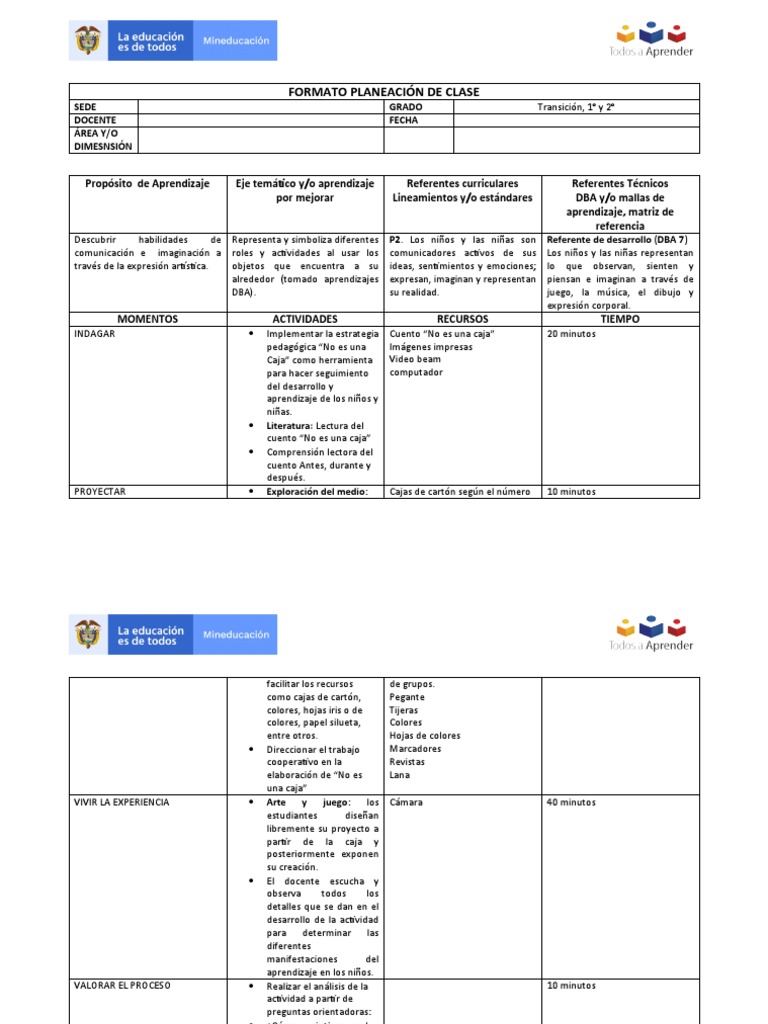 Formato Planeación de Clase | PDF | Aprendizaje | Cognición