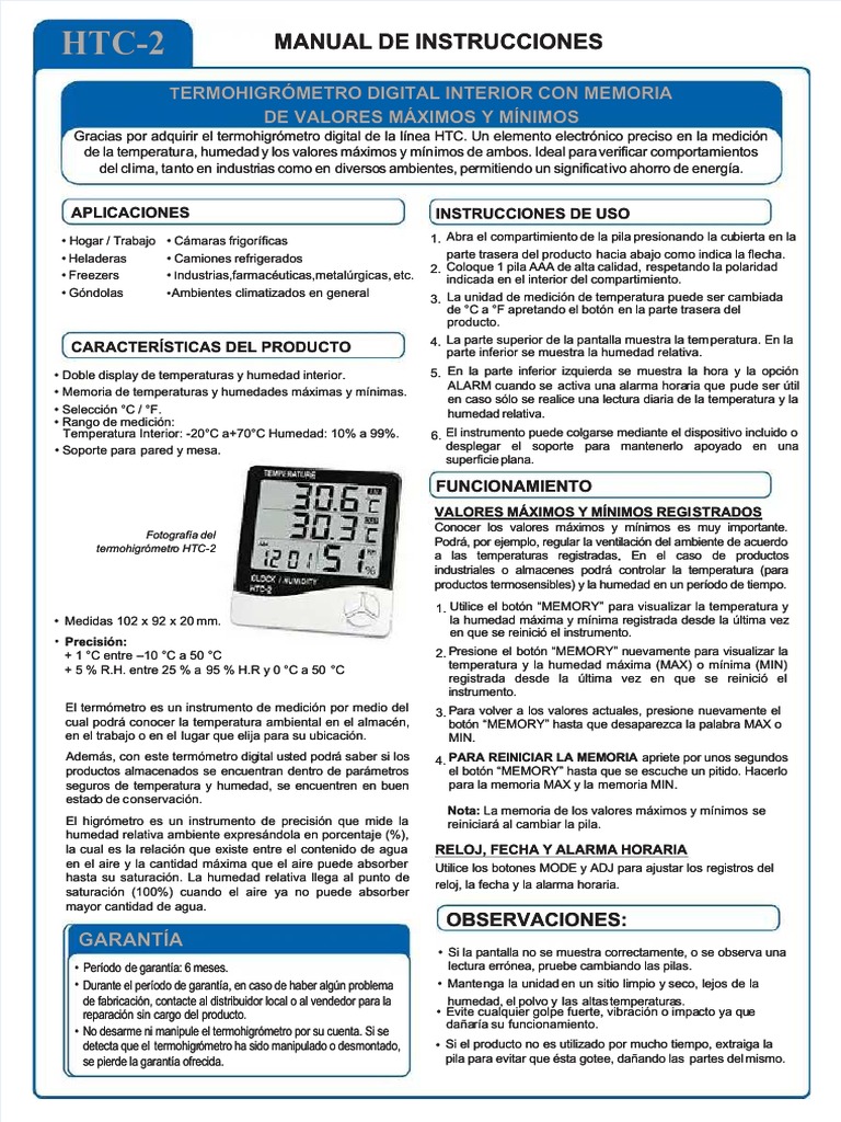 PDF 40 Manual Termohigrometro HTC 2 DL | PDF