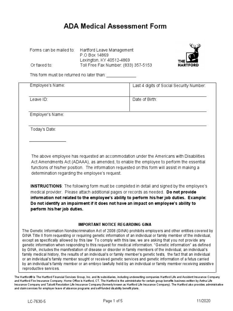 ADA Medical Assessment Form: Page 1 of 5 11/2020 LC-7630-5 | Download ...