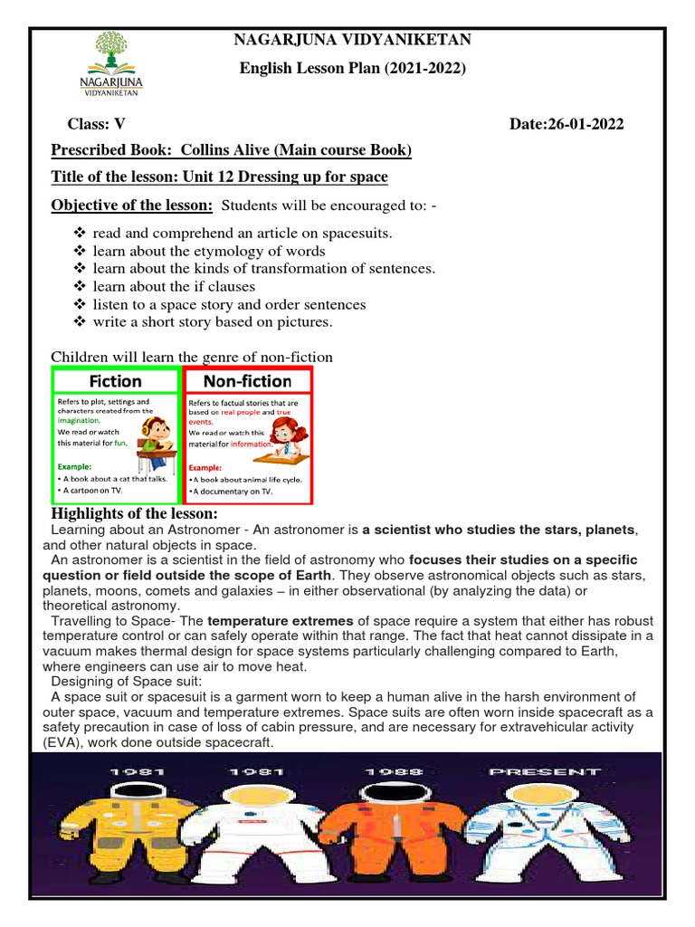 Class V English: Dressing Up for Space | PDF | Language Arts & Discipline