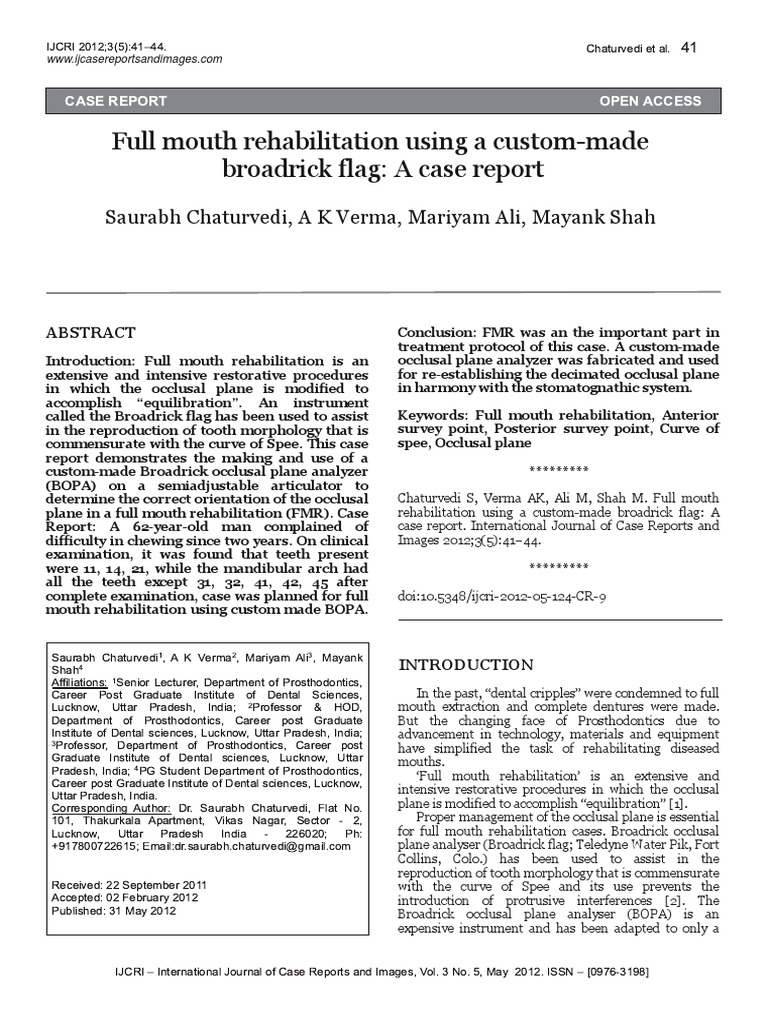 Full Mouth Rehabilitation Using A Custom Made Broadrick Flag: A Case ...