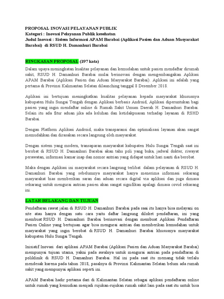 Proposal Apam Barabai | PDF