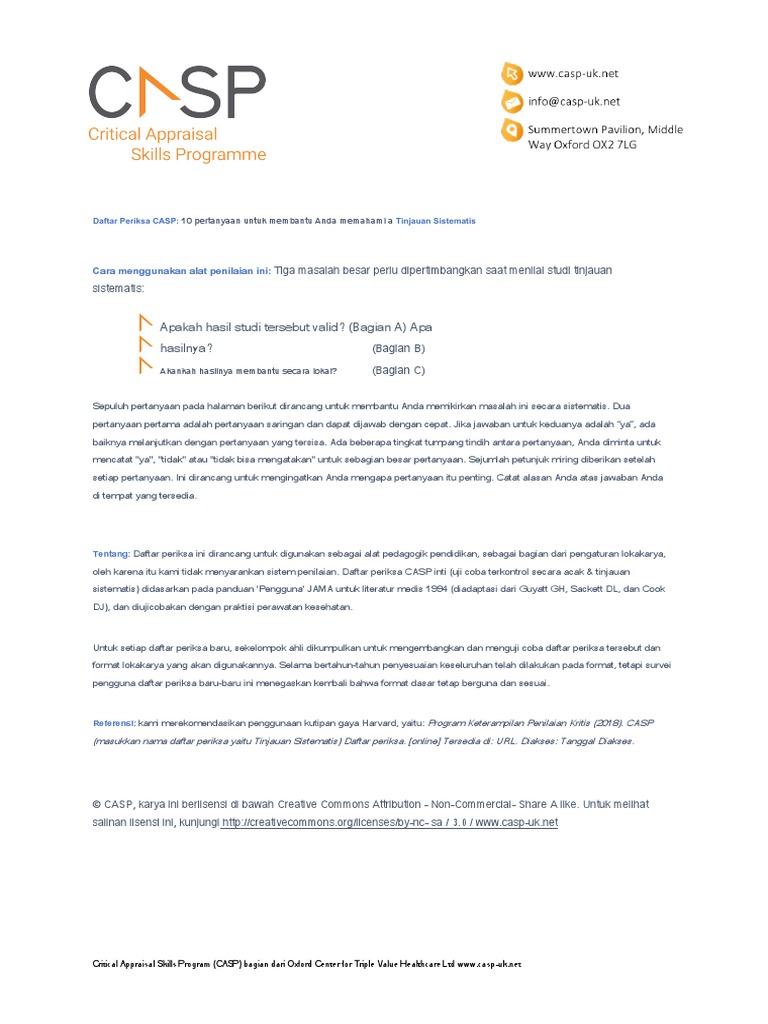 CASP Systematic Review Checklist 2018 - Fillable Form - En.id | PDF