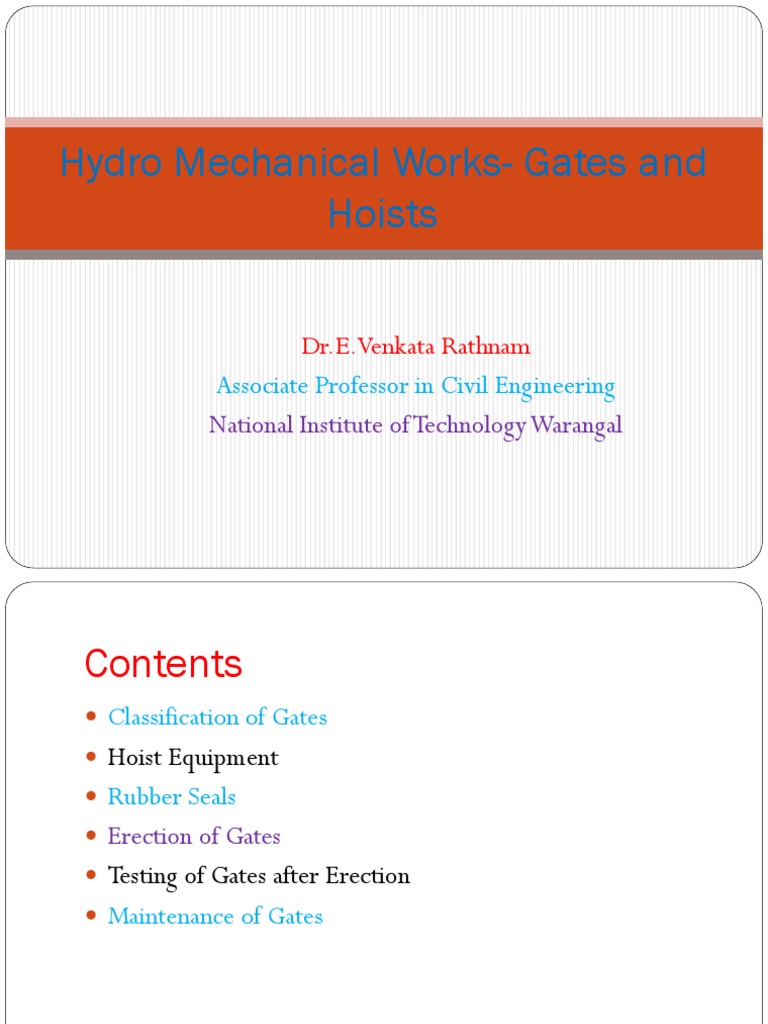 Hydro Mechanical Works - Gates and Hoists | PDF | Civil Engineering ...