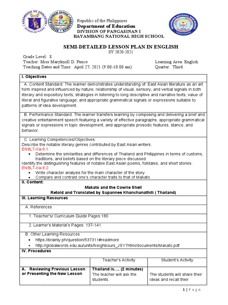 Dll-Sample On English 8 | PDF | Teachers | Learning