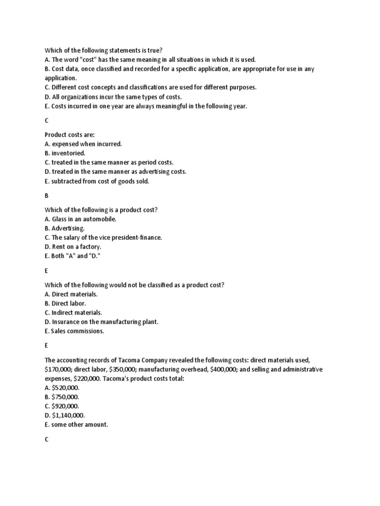 Cost Accounting Test Bank | PDF