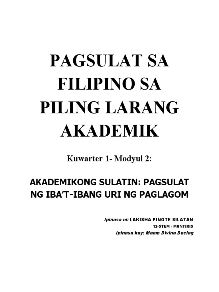 Pagsulat Sa Filipino Sa Piling Larang Akademik Modyul 2 | PDF