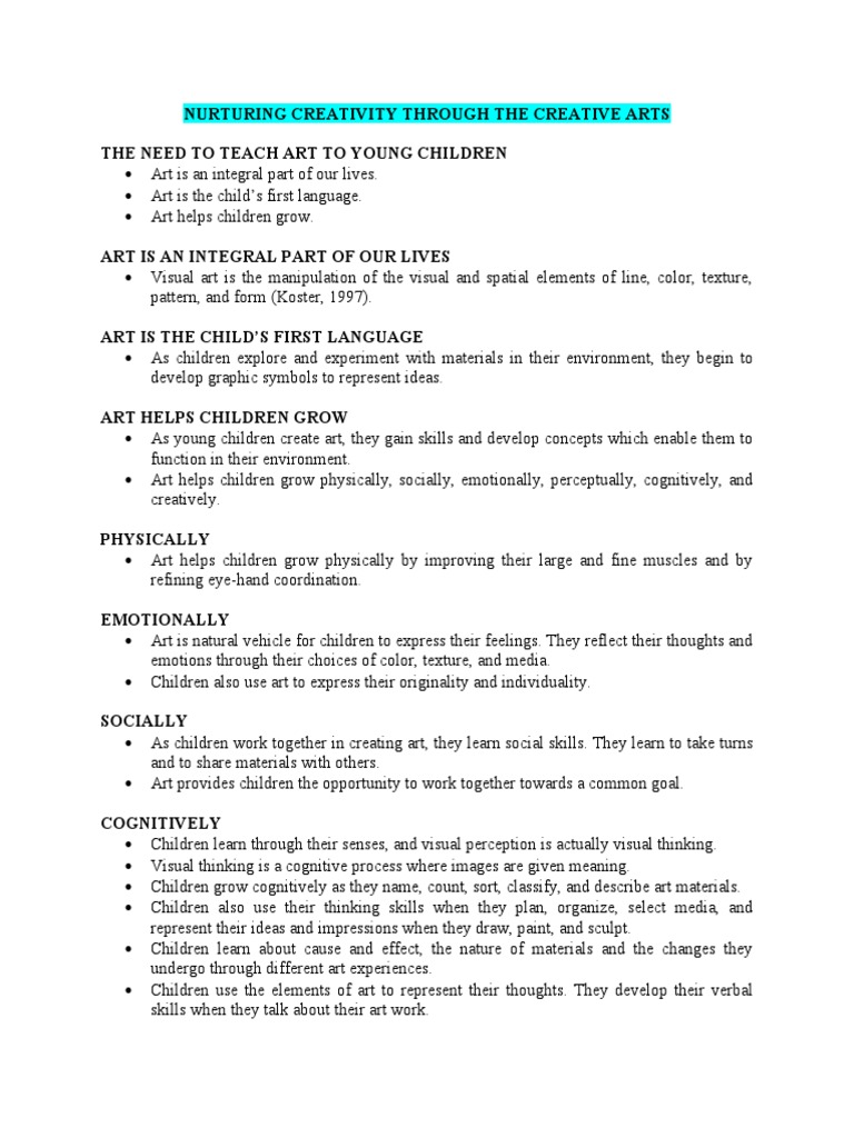 Nurturing Creativity Through The Creative Arts | PDF | Drawing | Thought