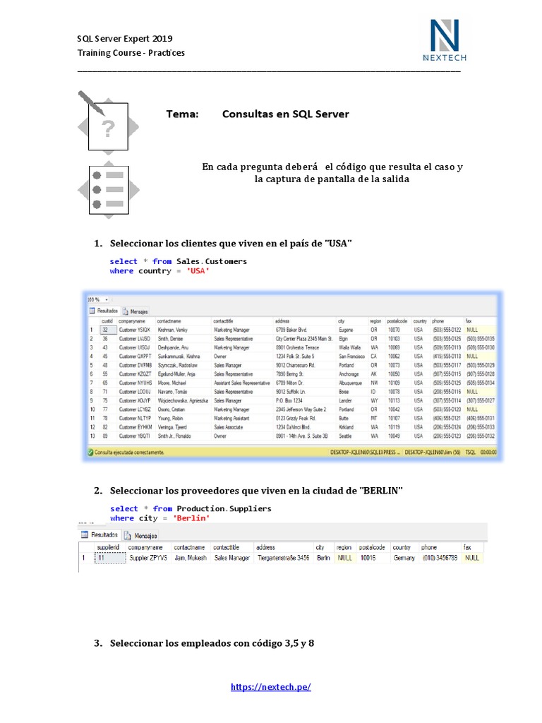 Prácticas de Consultas SQL Server 2019 | PDF | SQL