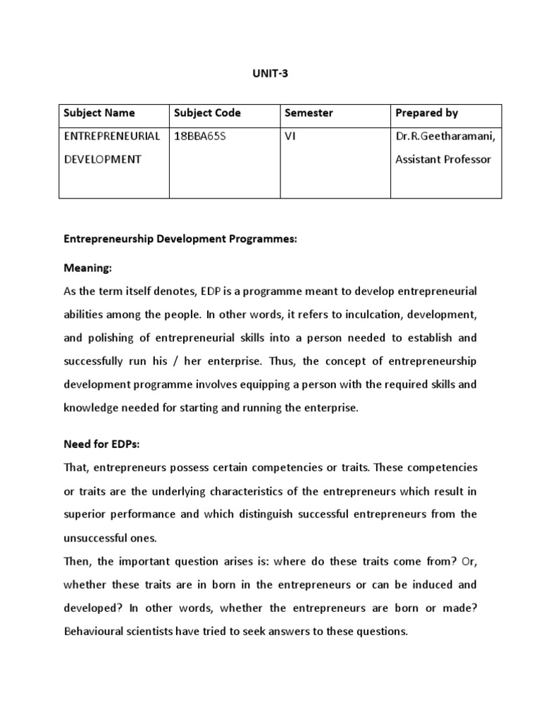 Entrepreneurship Development Programmes | PDF | Entrepreneurship | Risk