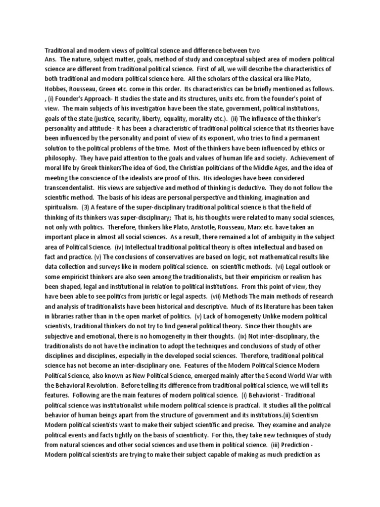 Traditional and Modern Views of Political Science and Difference ...