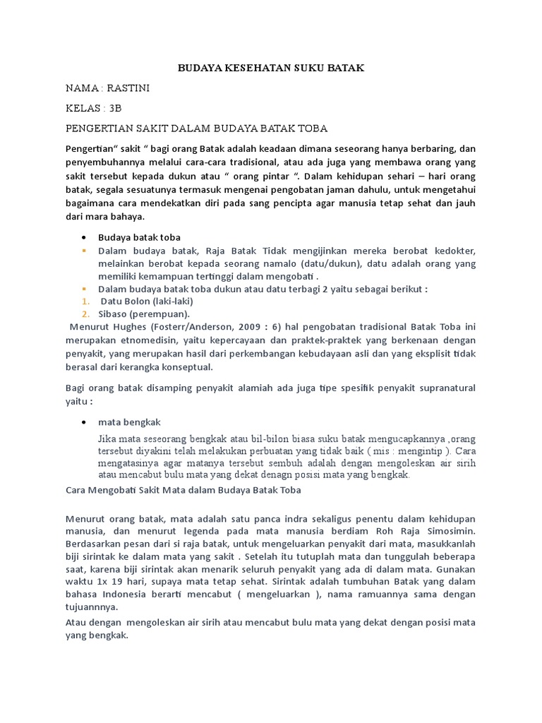 Budaya Kesehatan Suku Batak | PDF