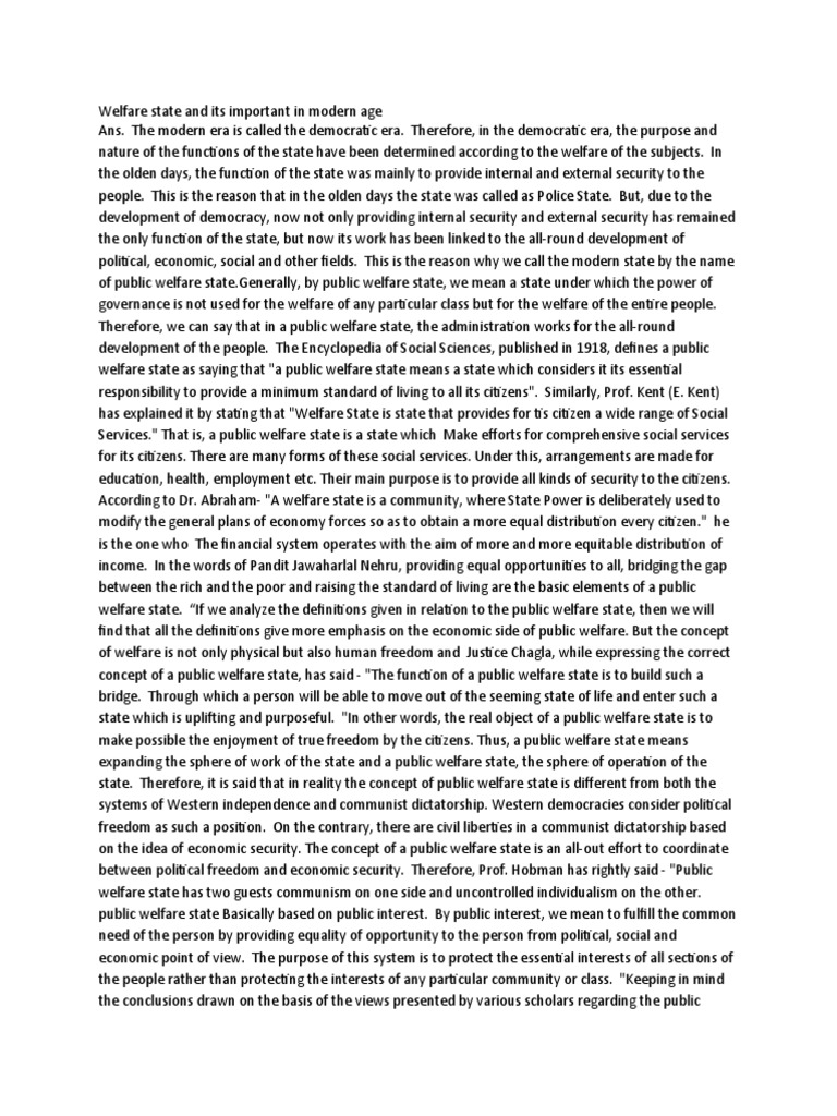 Welfare State and Its Important in Modern Age | PDF | Welfare State ...