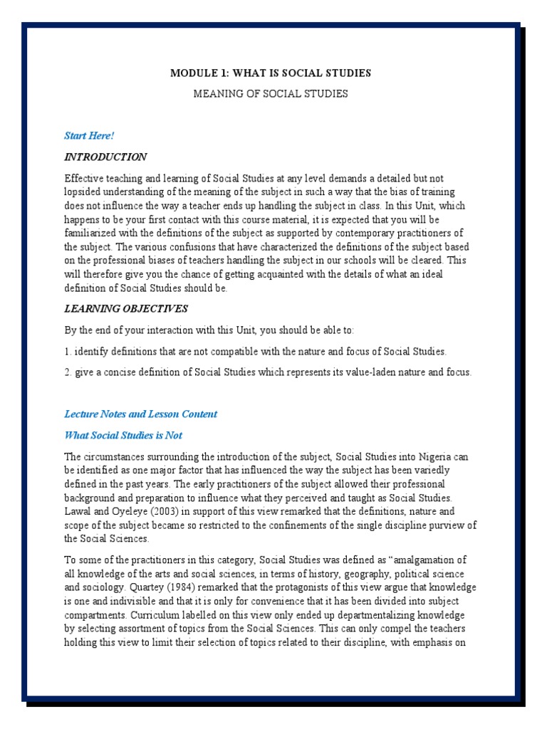 Module 1 What Is Social Studies | PDF | Knowledge | Social Sciences