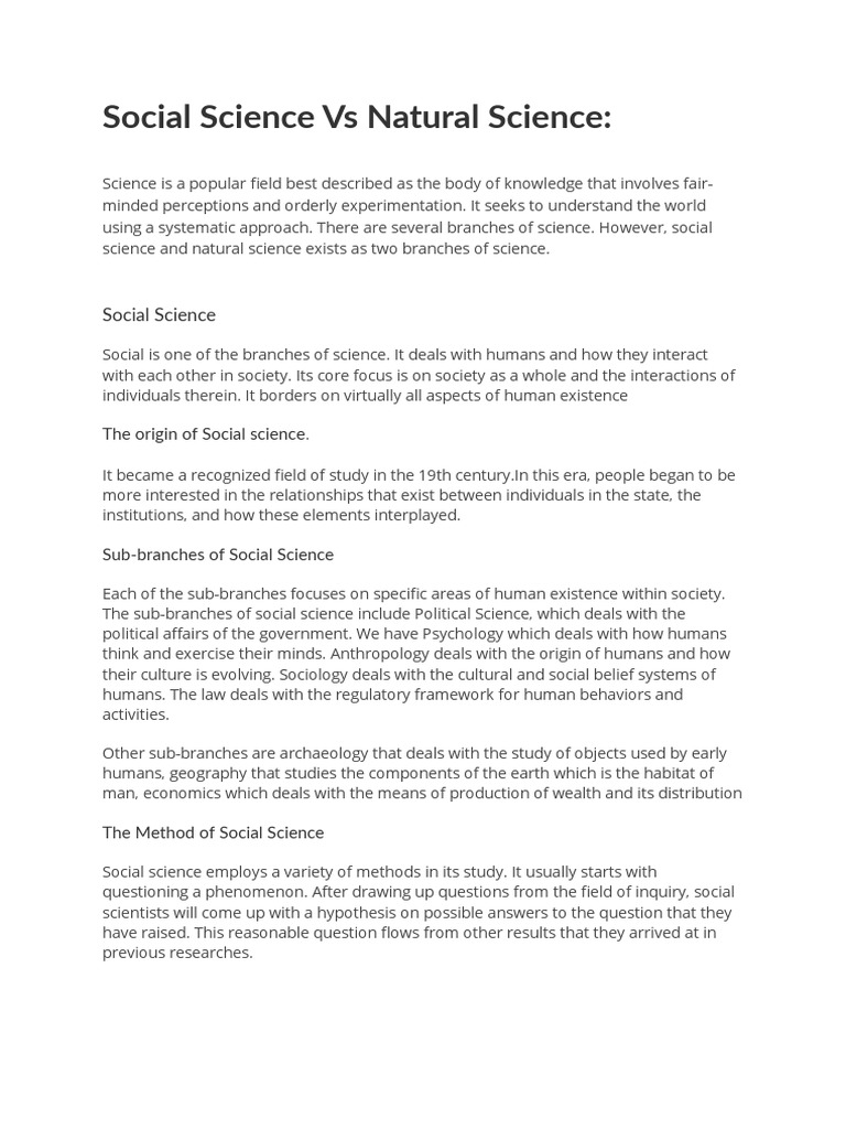 Social Science Vs Natural Science | PDF | Science | Social Sciences