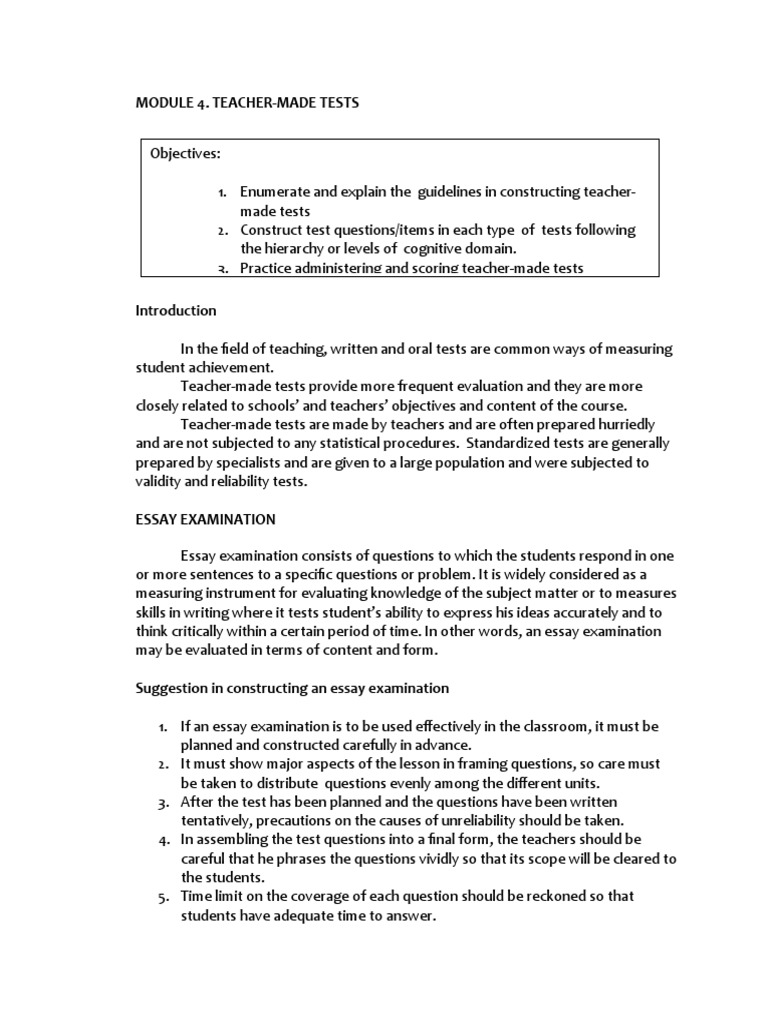 Module 4. Teacher-Made Tests | PDF | Multiple Choice | Test (Assessment)