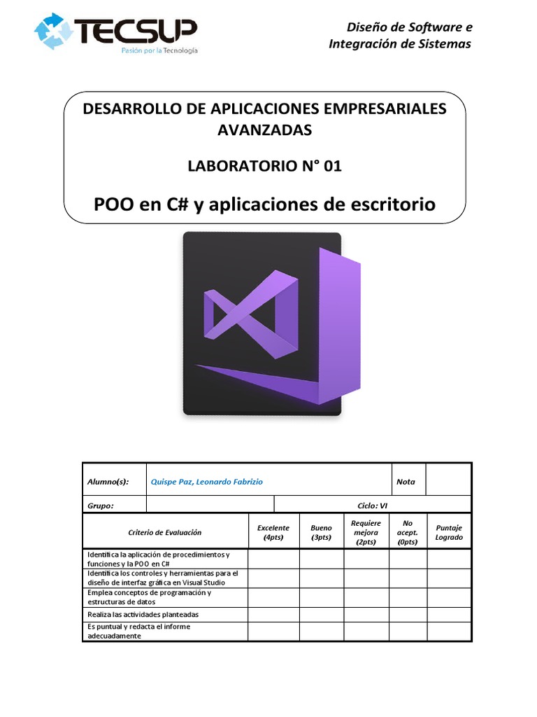 Lab 01 - POO en C# y Desarrollo de Aplicaciones Windows Form | PDF | C Sharp (lenguaje de ...