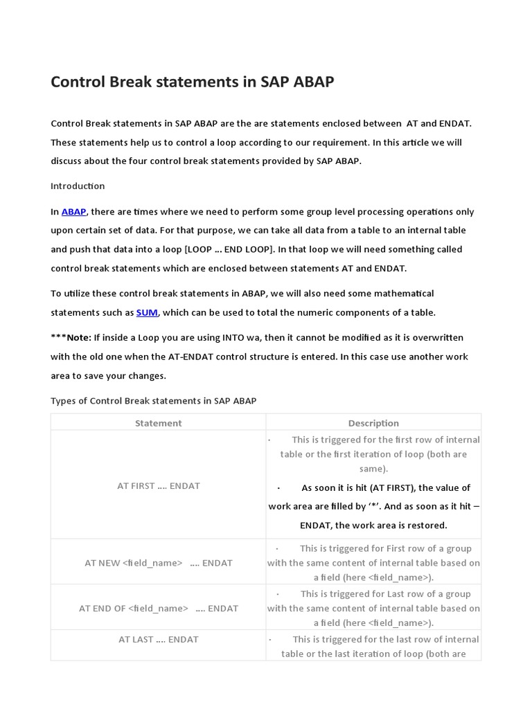Control Break Statements in SAP ABAP | PDF | Control Flow | Computer Engineering