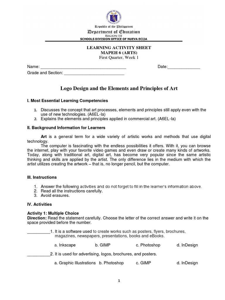 Logo Design and The Elements and Principles of Art: Learning Activity ...