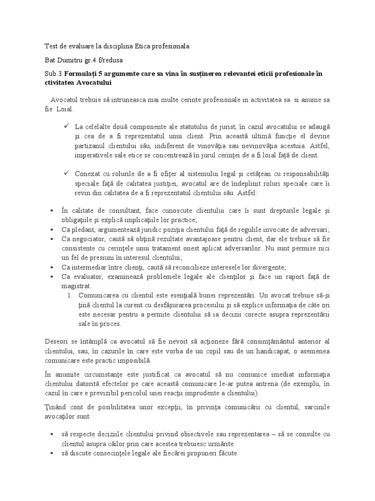 Etica Profesionala Bat D | PDF