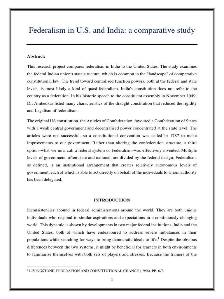 Federalism in U.S. and India A Comparative Study | PDF | Federation ...