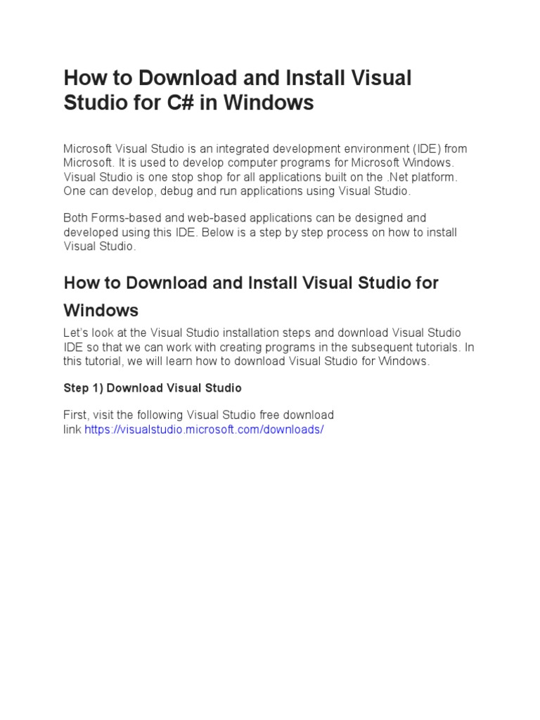 Installation of Visual Studio | PDF