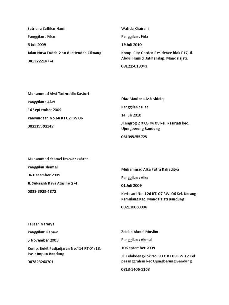 Data Teman Bibil | PDF