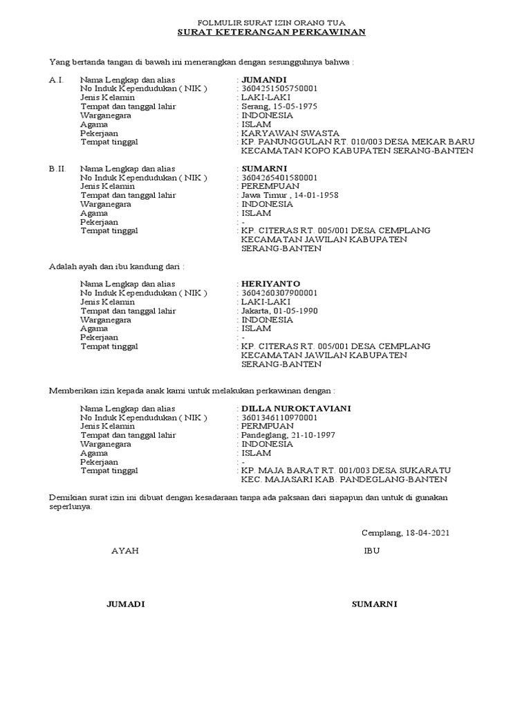 Buluk Edan Folmulir Surat Izin Orang Tua | PDF