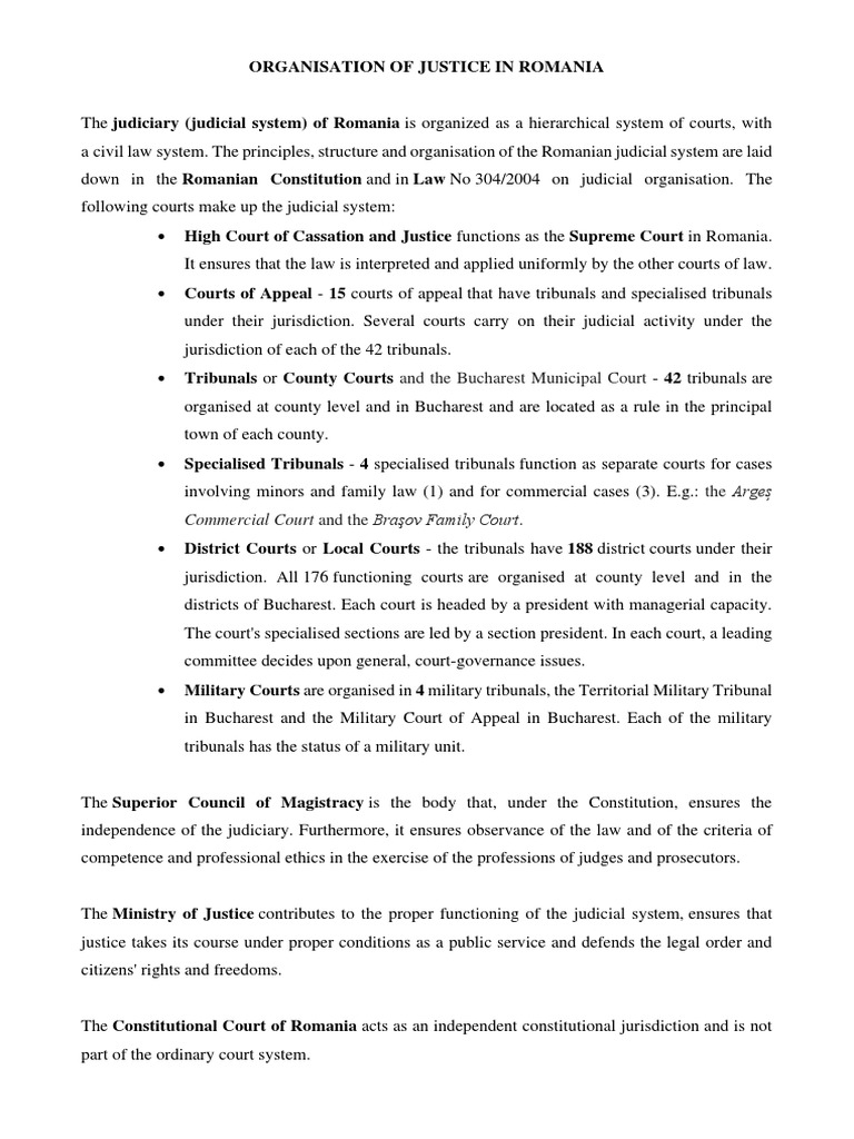 Romania's Judicial System Overview | PDF | Judiciaries | Tribunal