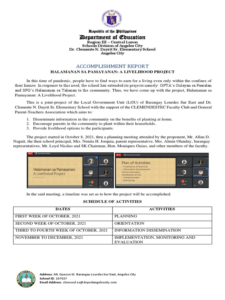 Accomplishment Report Livelihood Project Halamanan Sa Pamayanan | PDF