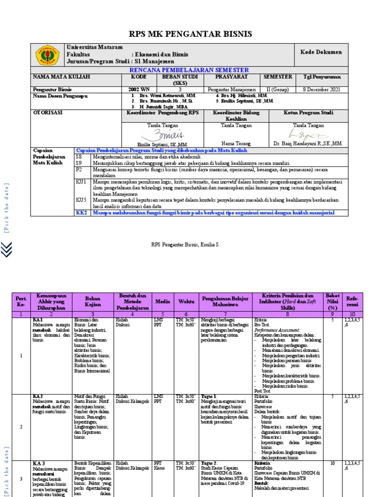 RPS OBE Pengantar Bisnis S1 | PDF