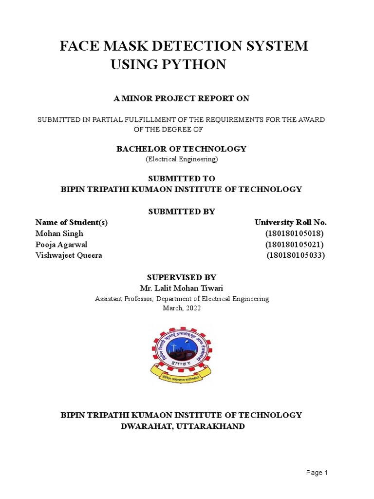Face Mask Detection System Using Python | PDF | Deep Learning | Machine ...