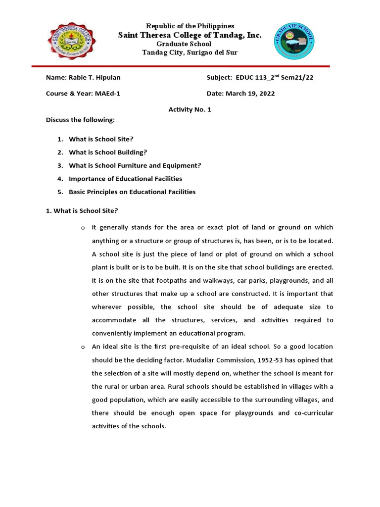 Saint Theresa College of Tandag, Inc | PDF | Classroom | Desk