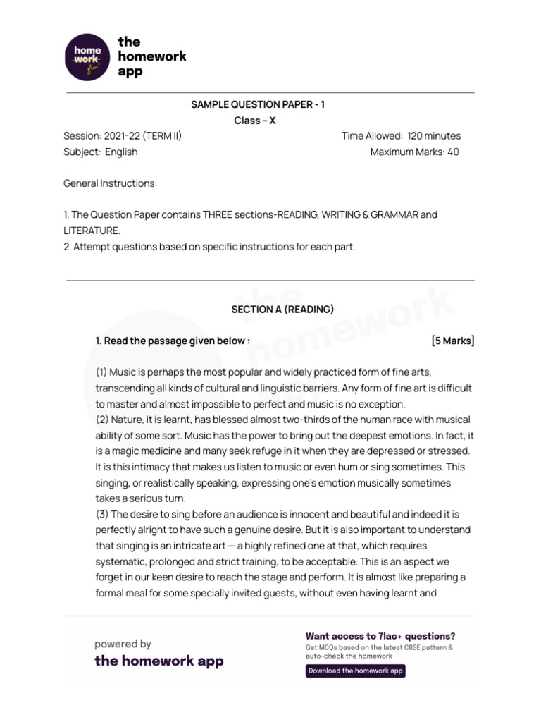 Sample Question Paper - 1 | PDF | Mindset | Singing