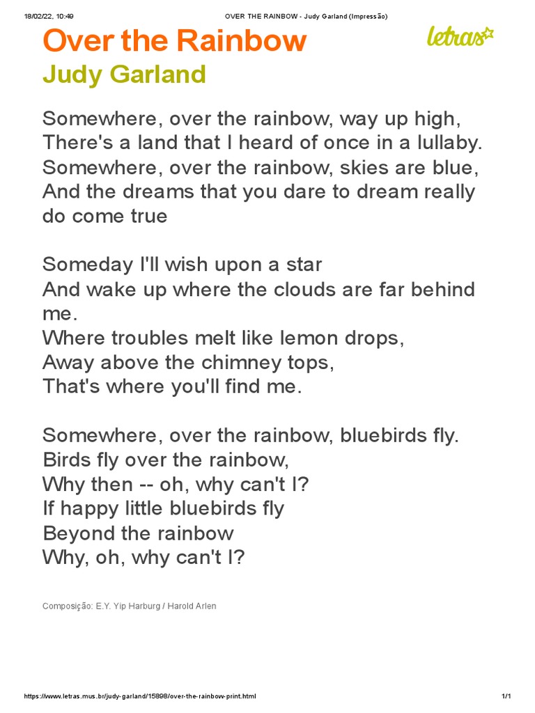 Over the Rainbow Judy Garland's iconic song lyrics | PDF
