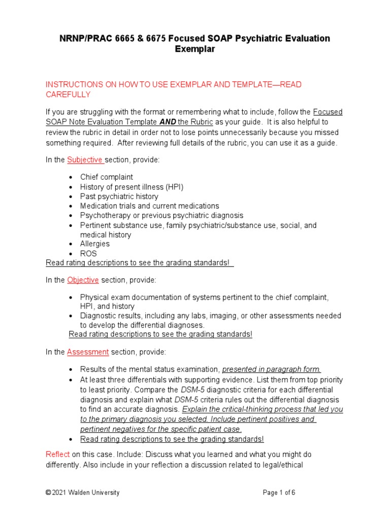 NRNP PRAC 6665 and 6675 Focused SOAP Note Exemplar | PDF | Psychiatry ...