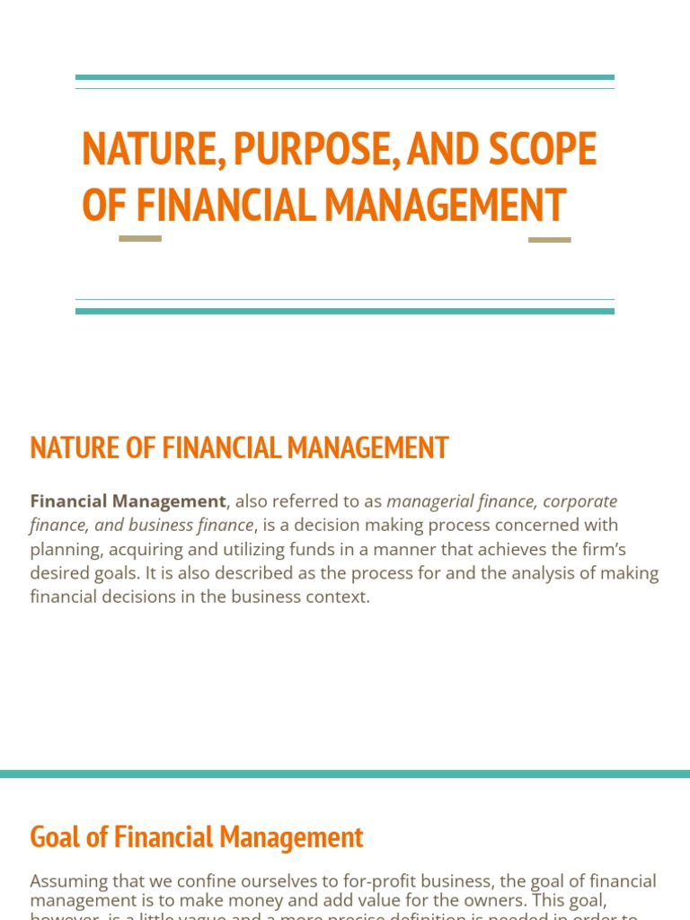 Nature, Purpose and Scope of Financial Management | PDF