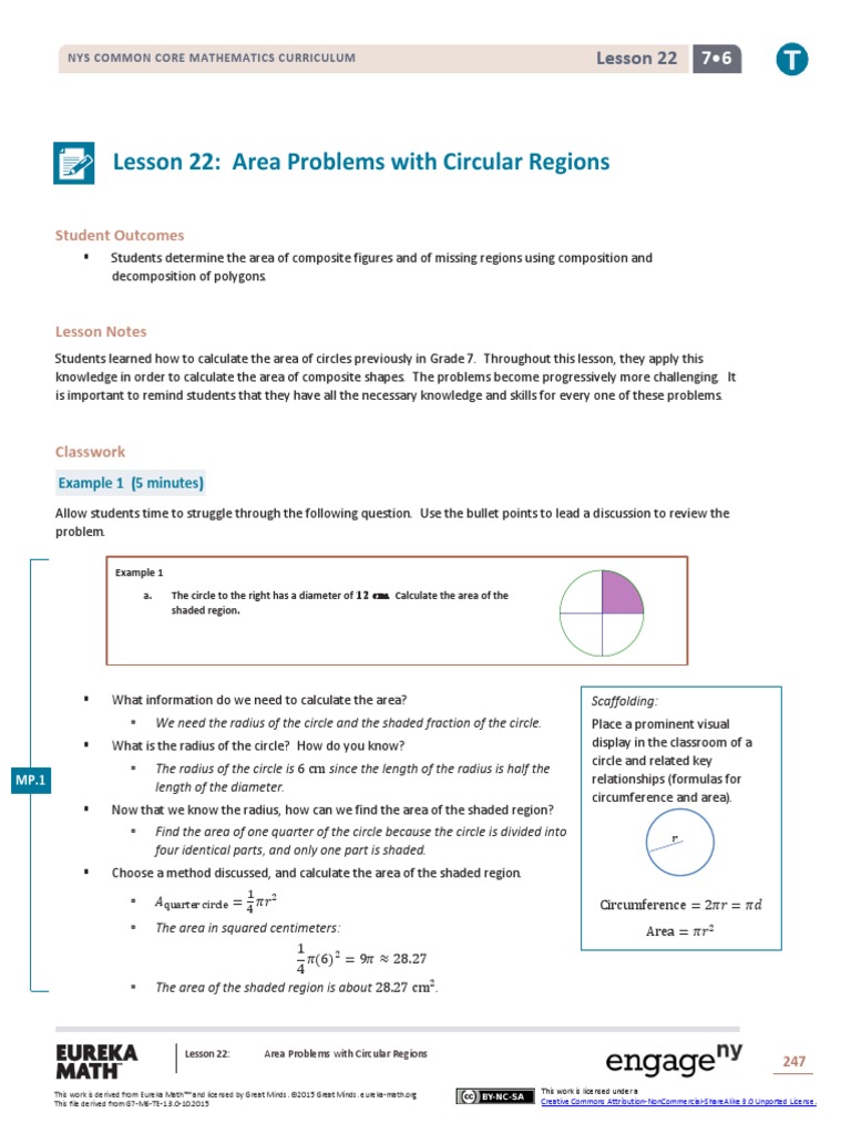 Math g7 m6 Topic D Lesson 22 Teacher | PDF | Area | Circle