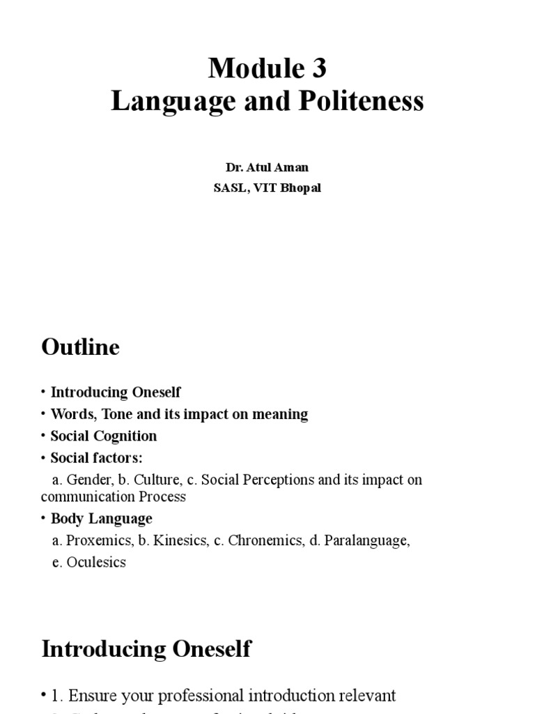 Language and Politeness: Dr. Atul Aman SASL, VIT Bhopal | Download Free PDF | Communication ...