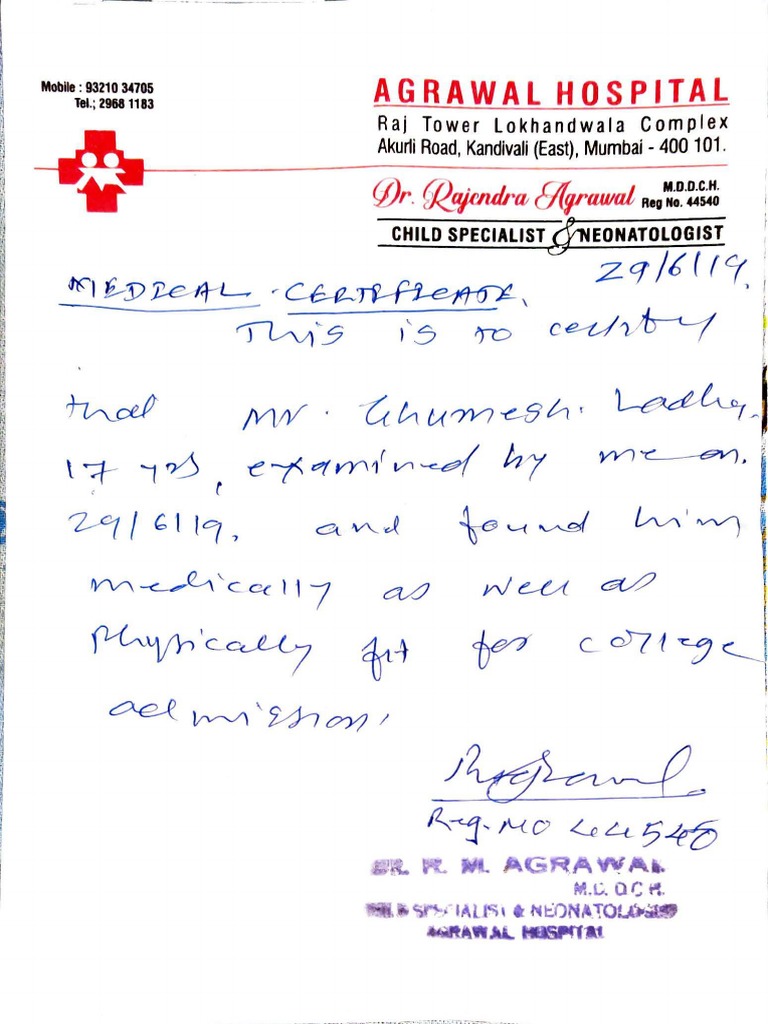Medical Certificate | PDF