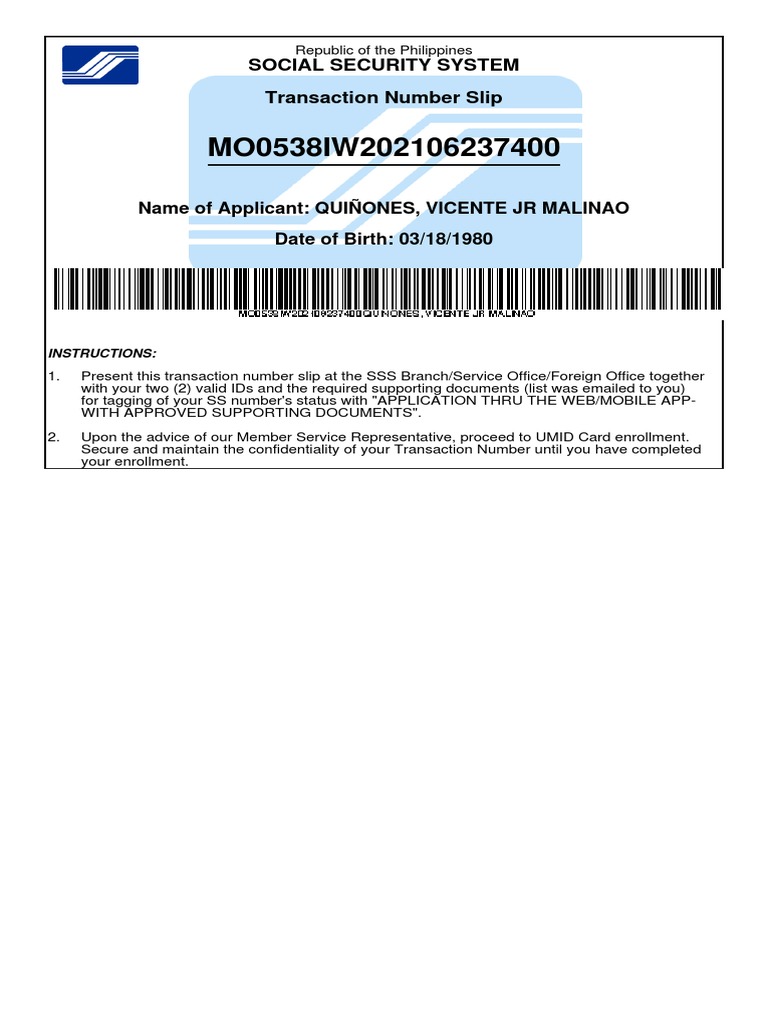 A Sss Transaction Slip | PDF