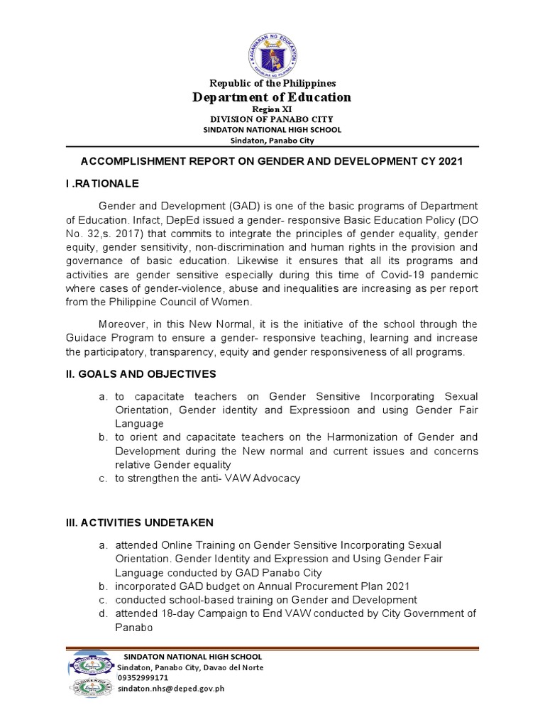 SindatonNHS - GAD Accomplishment Report 2021 | PDF | Gender Studies ...