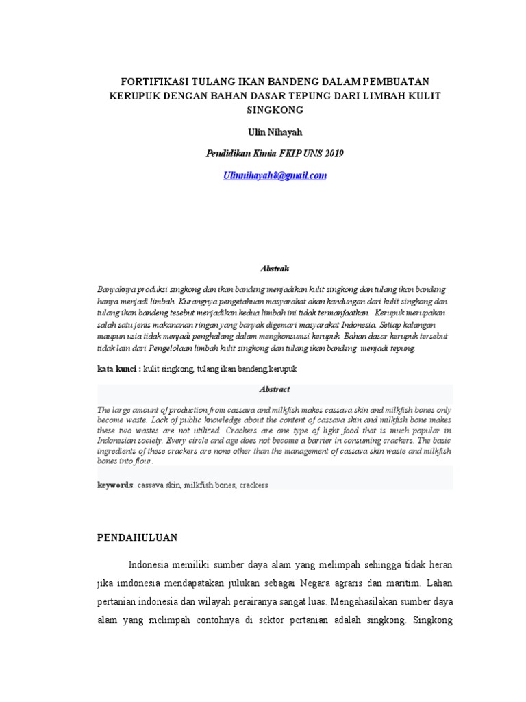 Fortifikasi Tepung Tulang Ikan Bandeng Dalam Pembuatan Kerupuk Dengan Bahan Dasar Tepung Mocaf ...
