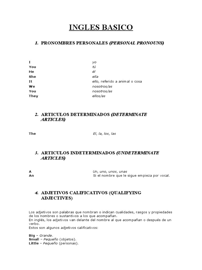 Ingles Basico 1 | PDF | Adjetivo | Mecánica del lenguaje