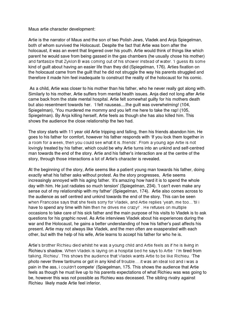 Maus Notes Character Development Artie | PDF