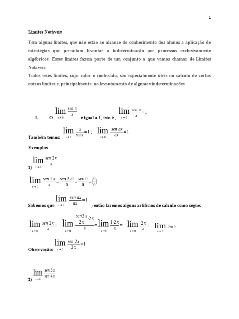 Aula Limites Notáveis | PDF | Matemática | Analise matemática
