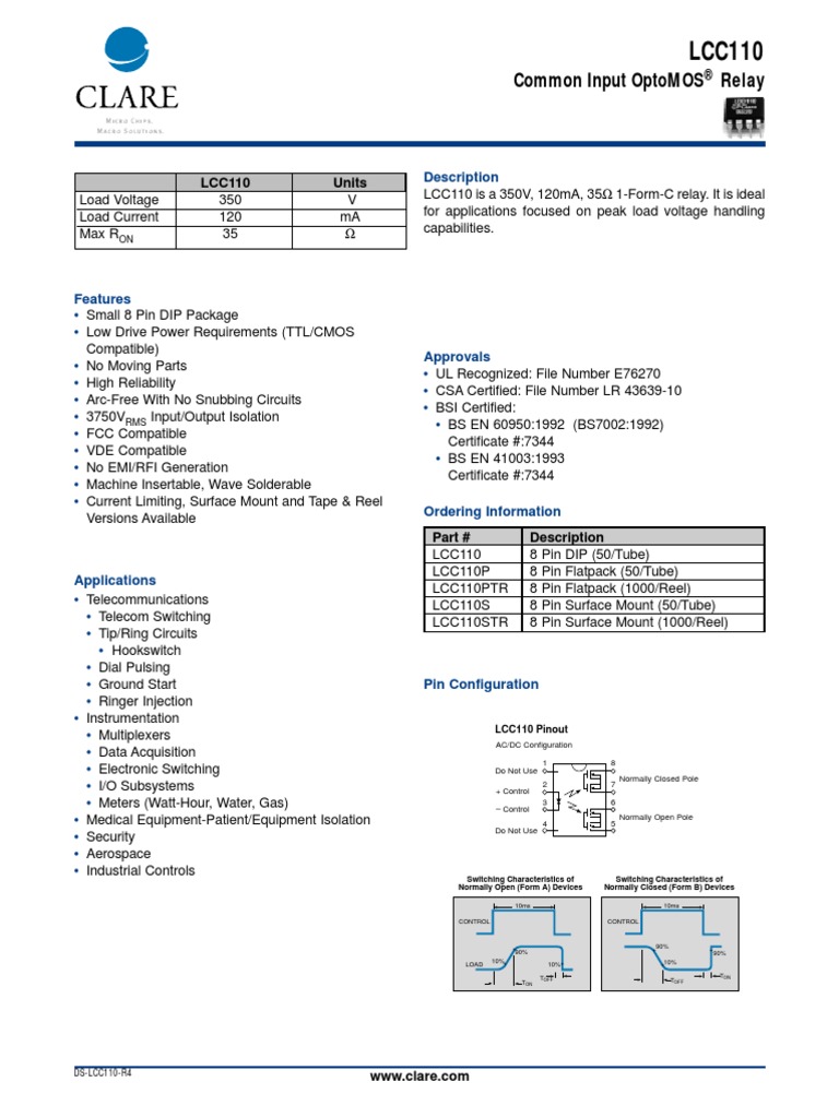 Common Input Optomos Relay: Lcc110 Units | Download Free PDF | Switch ...